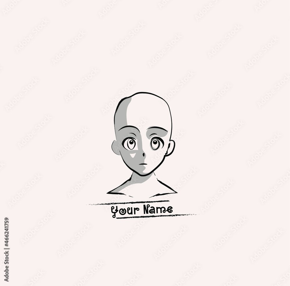 Anime boy in a beautiful style. Black and white editable template ...