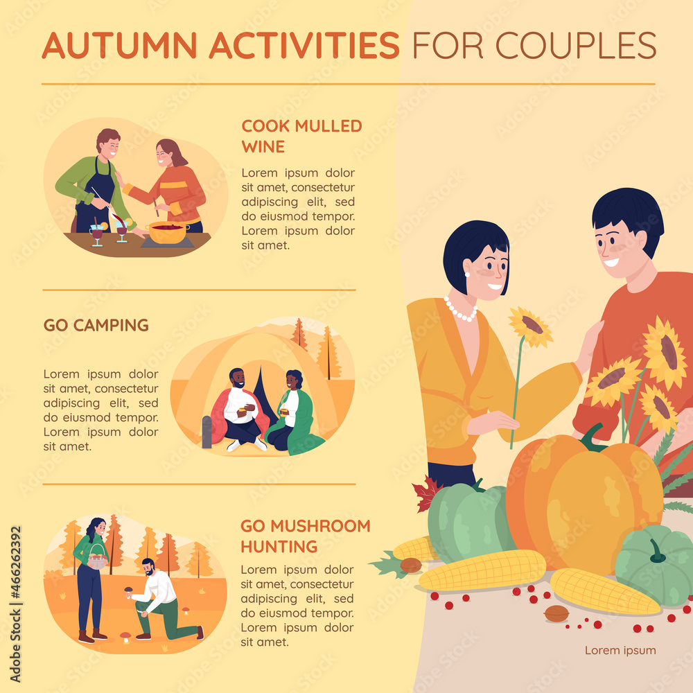 Autumn Activities For Couples Flat Color Vector Infographic Template autumn-activities-for-couples-flat-color-vector-infographic-template