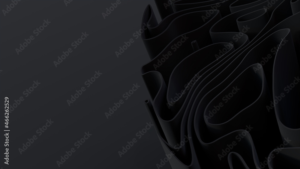 Black 3D Undulating lines arranged to create a Dark abstract background ...