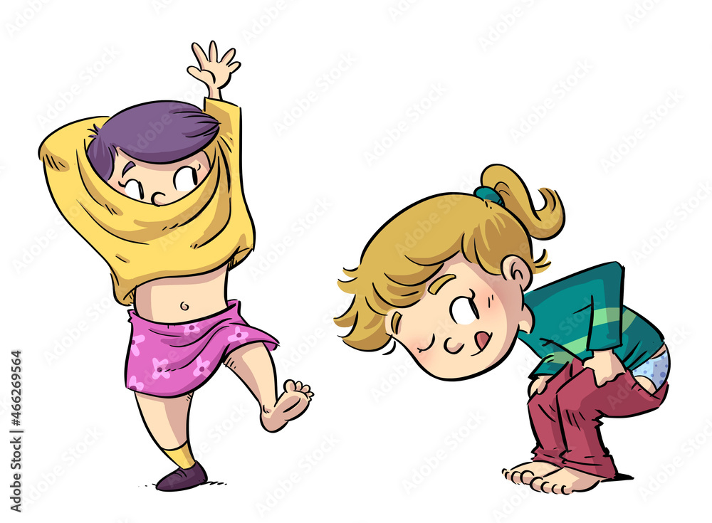 Illustration of little girls getting Dressed Stock Illustration | Adobe ...