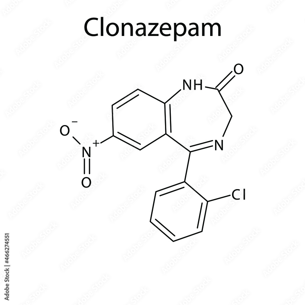 Clonazepam molecular structure, flat skeletal chemical formula ...
