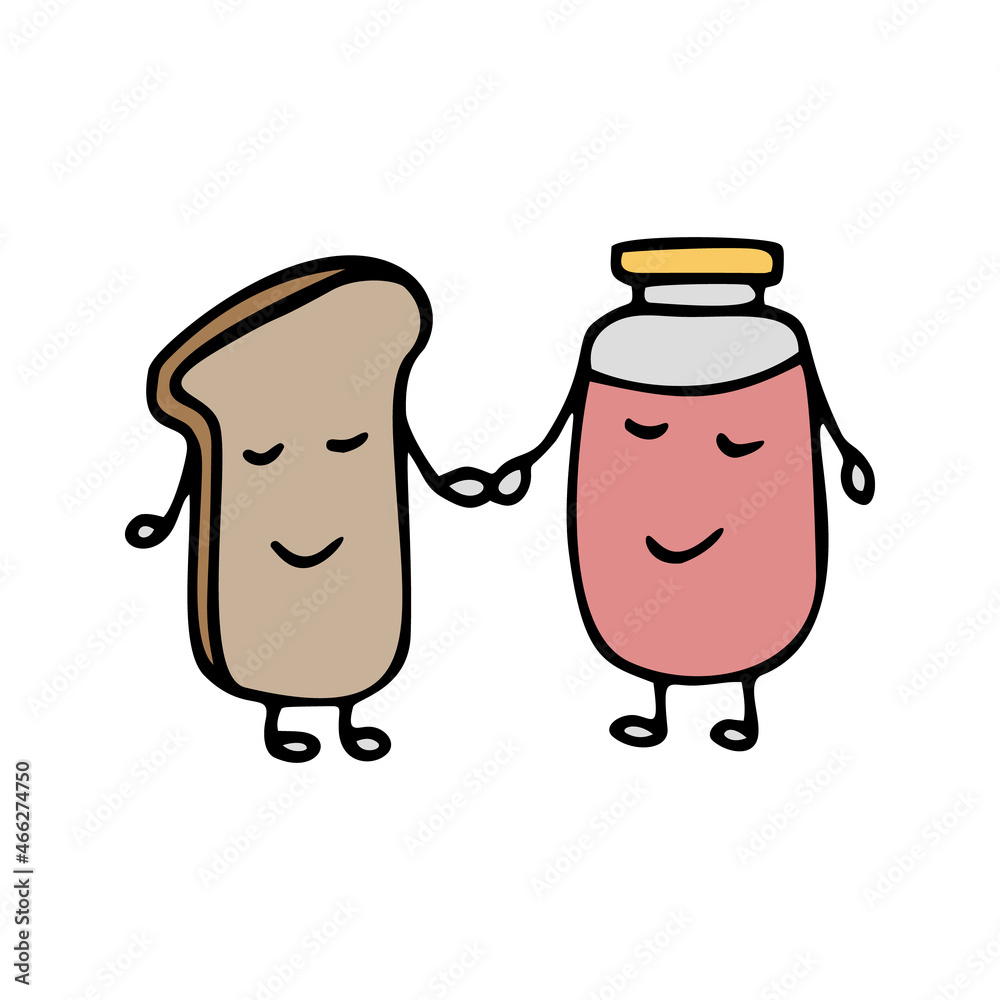 Cute vector friendship clipart with jar and bread toast. Hand drawn ...