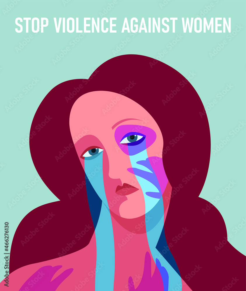 vector social poster of domestic violence victim. a crying woman with ...