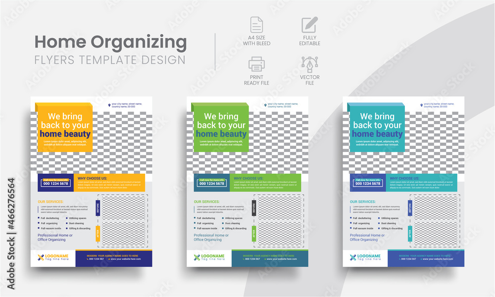 Elegant home organizing flyer print templates modern marketing layout ...
