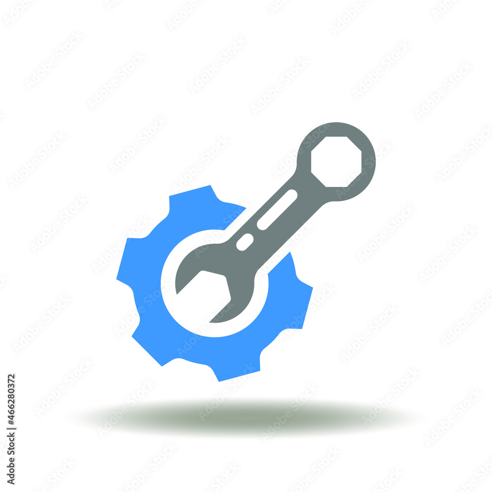 Vector illustration of gear with wrench. Symbol of repair, fix, tuning ...