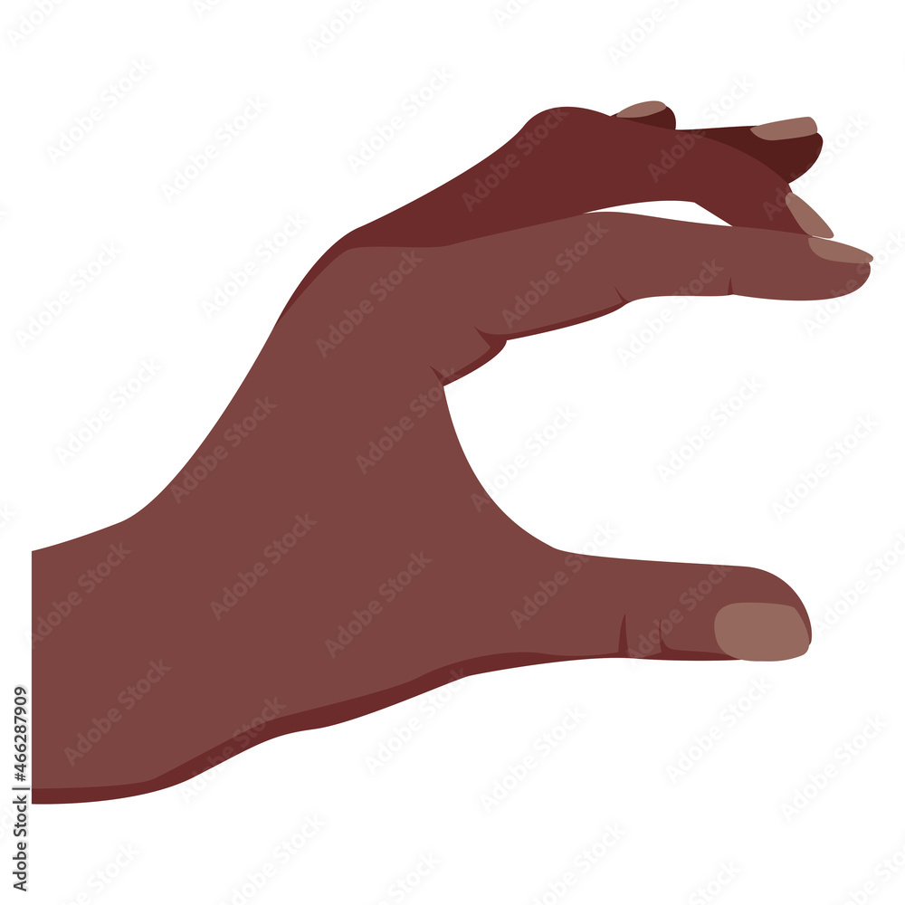 Hand showing something small. Afro American dark skin color. Holding ...