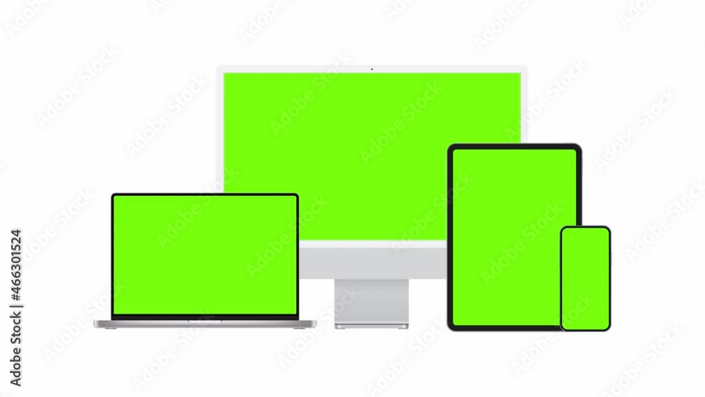 Animated Modern Devices Mockups: PC Monitor, Laptop, Tablet, Phone with ...