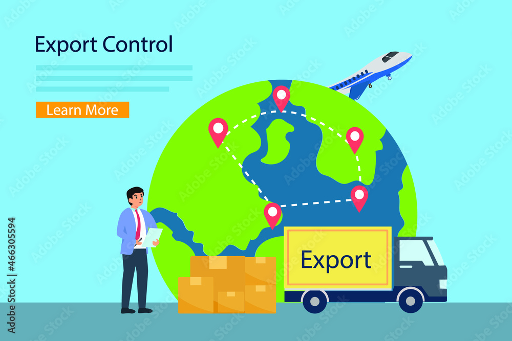 Vetor de Export control vector concept. Businessman doing export ...