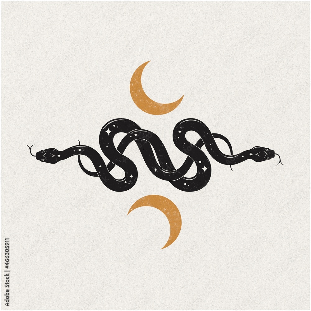 Poster Serpent and moon vintage paper hand drawn illustration spiritual ...