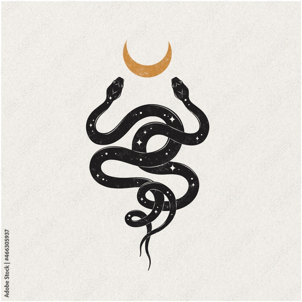 Poster Serpent and moon vintage paper hand drawn illustration spiritual ...