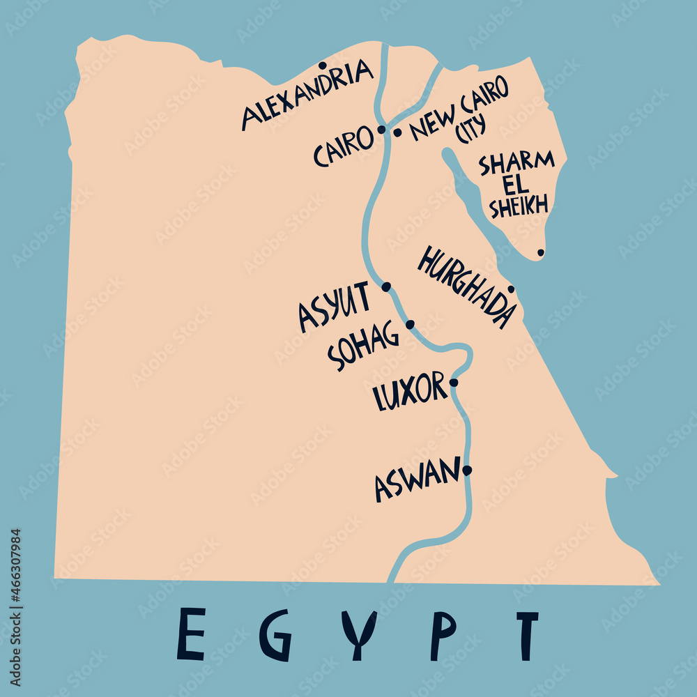 Vector hand drawn stylized map of Egypt. Travel illustration of Arab ...