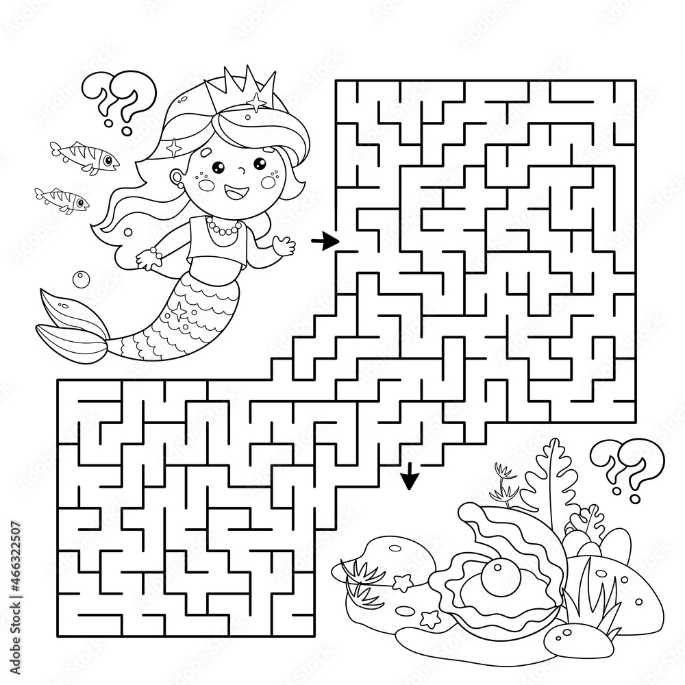 Maze or Labyrinth Game. Puzzle. Coloring Page Outline Of cartoon ...