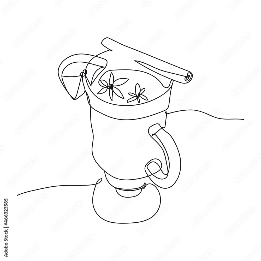 A Mulled Wine, line art. Vector black and white continuous line drawing ...