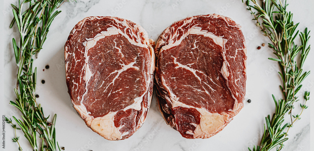 aged black angus beef steak ready to roast and serve. Stock Photo ...