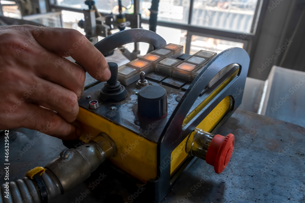 The control panel. The operator controls the welding column. Automatic ...