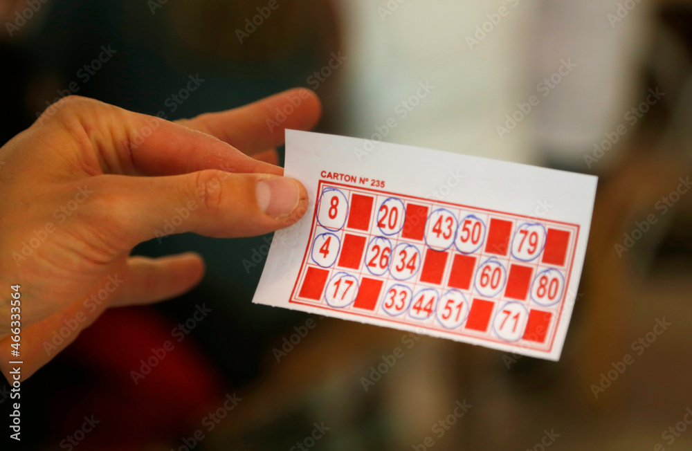Person playing Bingo. Woman's hands holding cardboard from bingo game ...