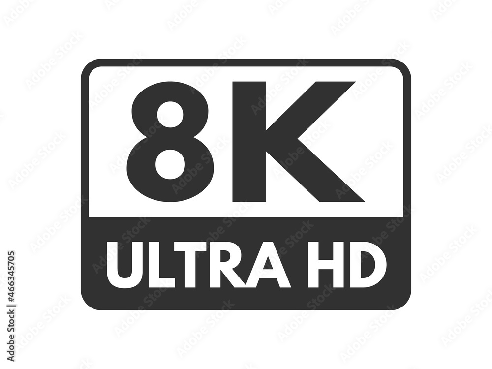 8K video symbol. Ultra HD icon on white backdrop. High definition 8K ...
