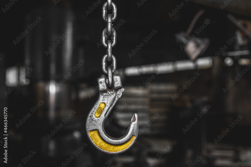 Lifting mechanism iron chain with hook equipment heavy crane at factory ...