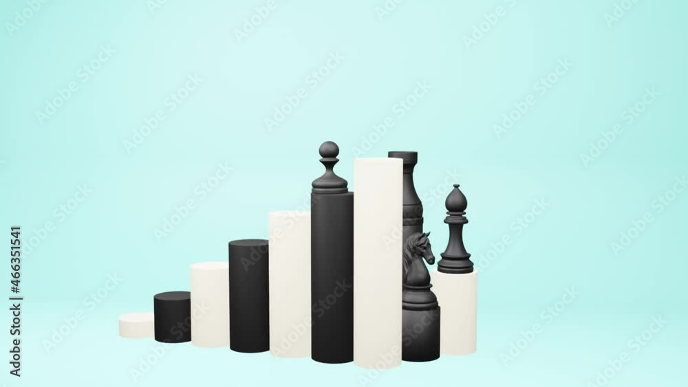 Pawn promotion to a queen.3D conceptual animation on a light blue ...