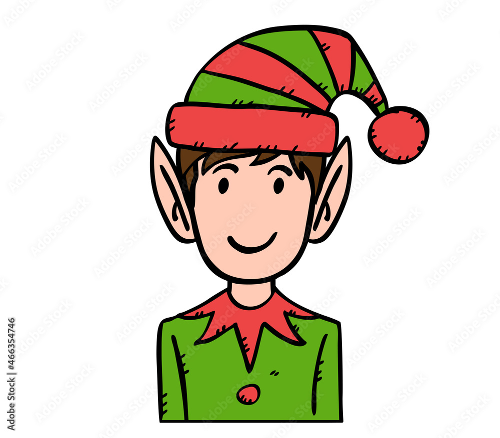 Cartoon style vector illustration of Elf avatar. Doodle of Elf is ...