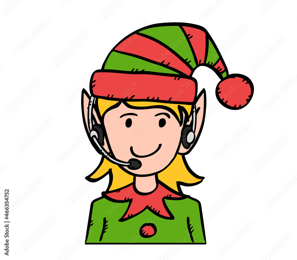 Cartoon style vector illustration of Elf girl customer service support ...