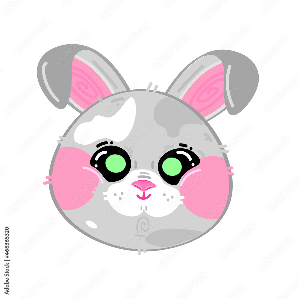 Cute funny kawaii surprised little hare. Vector flat cartoon kawaii ...