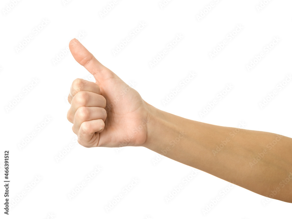 Thumb up. Woman hand gesturing isolated on white Stock Photo | Adobe Stock