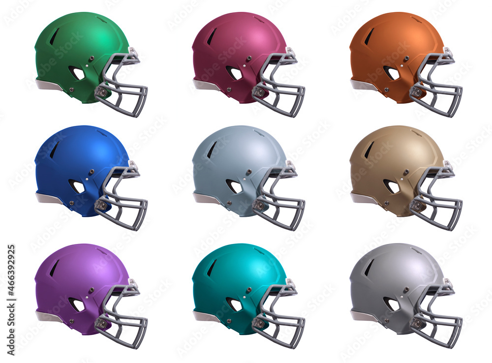 Football helmets side view in various colors isolated on white Stock ...