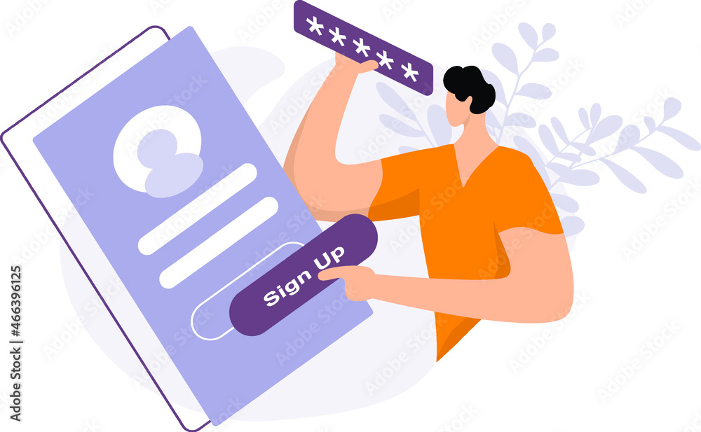 Sign Up flat Illustration Call to Action concept light blue yellow ...