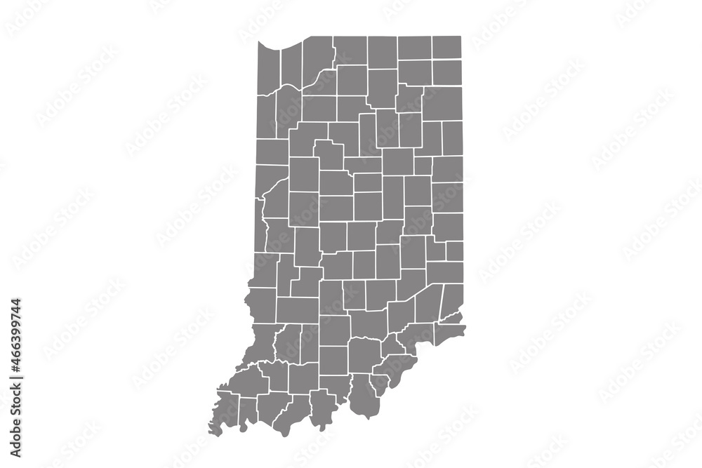 Blank similar Indiana map isolated on white background. United States ...