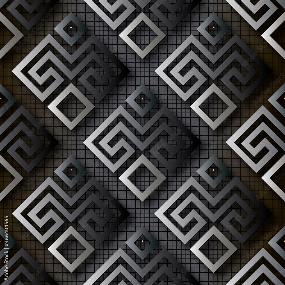 Dark black 3d seamless pattern. Grid halftone squares vector bac Stock ...