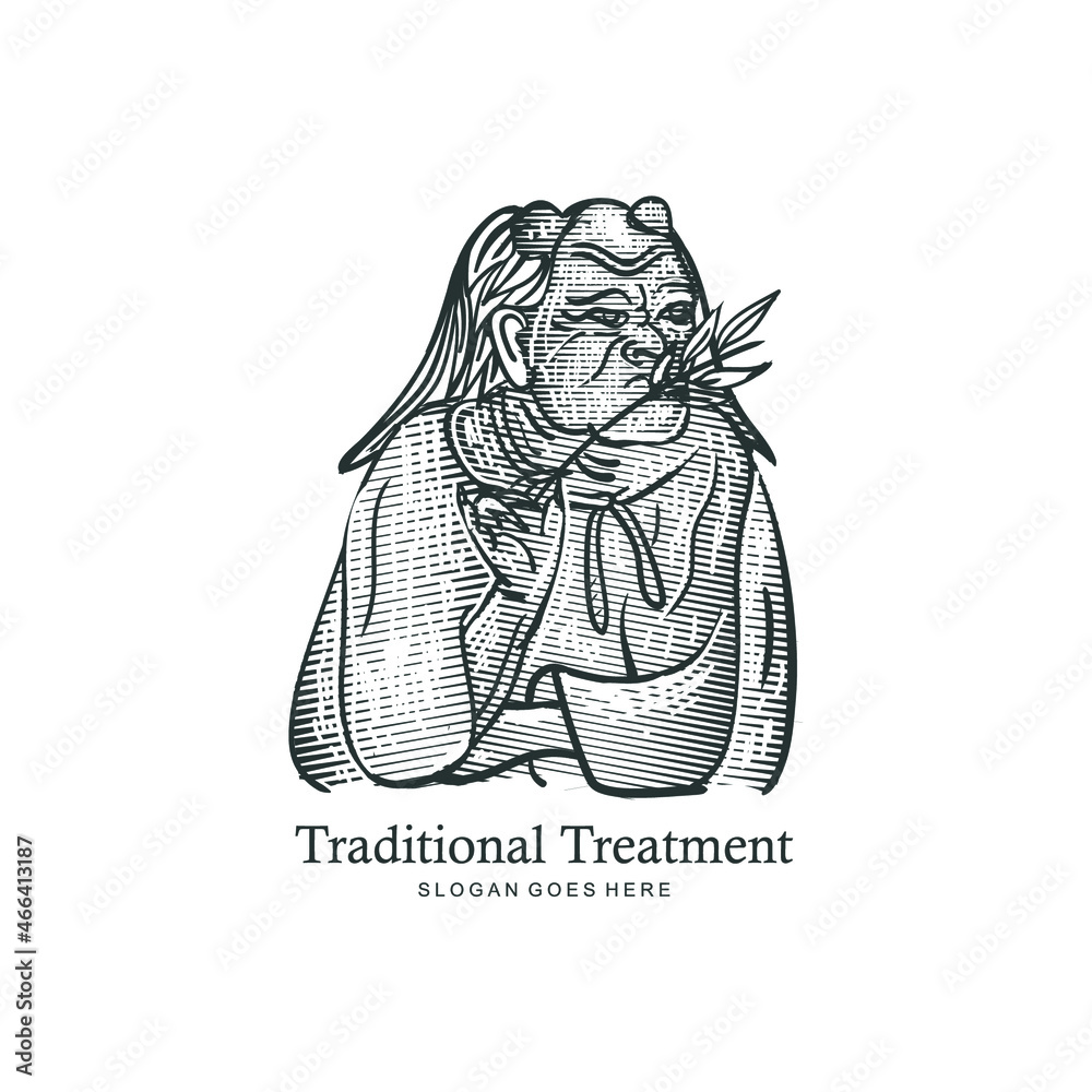 traditional medicine logo. medicine god hand drawing. god of natural ...