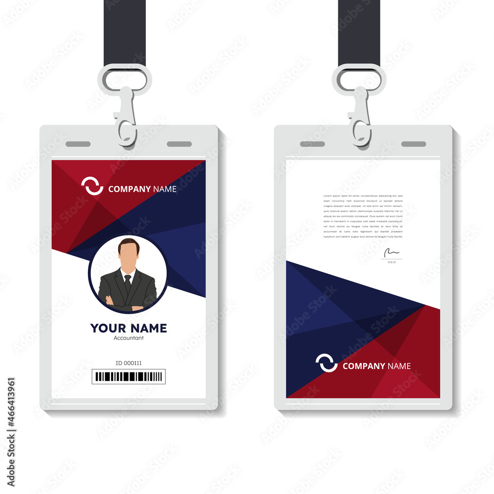 professional corporate id card template, clean red id card design with ...