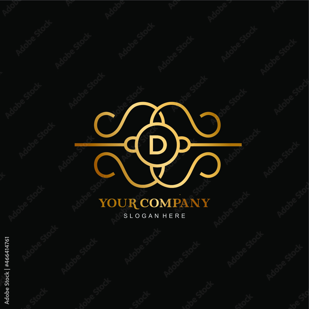 letter D vector logo and gold frame. simple and elegant gold frame line ...