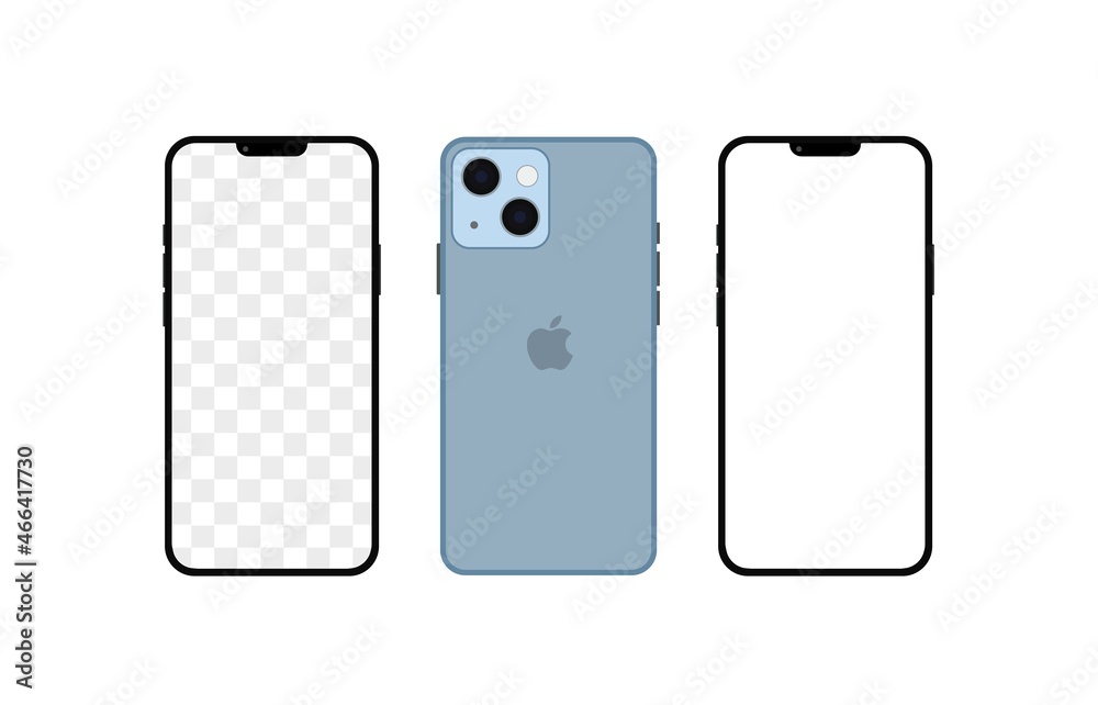 Iphone 13 Blue color. Realistic smartphone mockup. Vector Stock Vector ...
