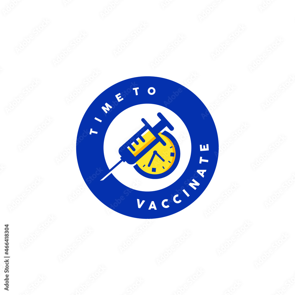 design of a pin and badge for vaccination time. vector combination of ...