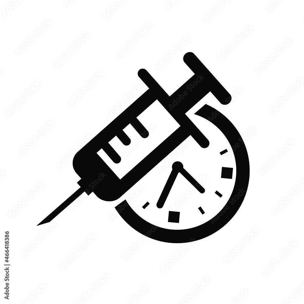 vaccination time icon. vector combination of vaccine syringe and clock ...