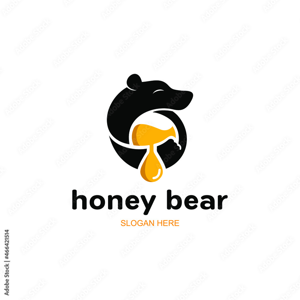 honey bear logo. vector image of bear hugging melting honey Stock ...