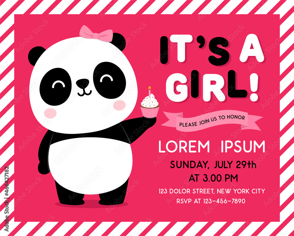 Cute panda cartoon illustration for party invitation card template ...