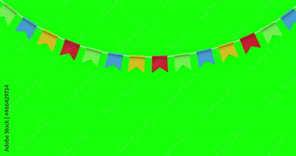 Animation of hanging flags garland isolated on green screen background ...
