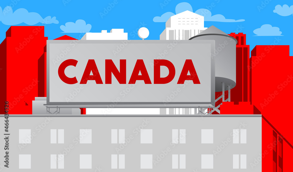 Canada text on a billboard sign atop a brick building. Outdoor ...