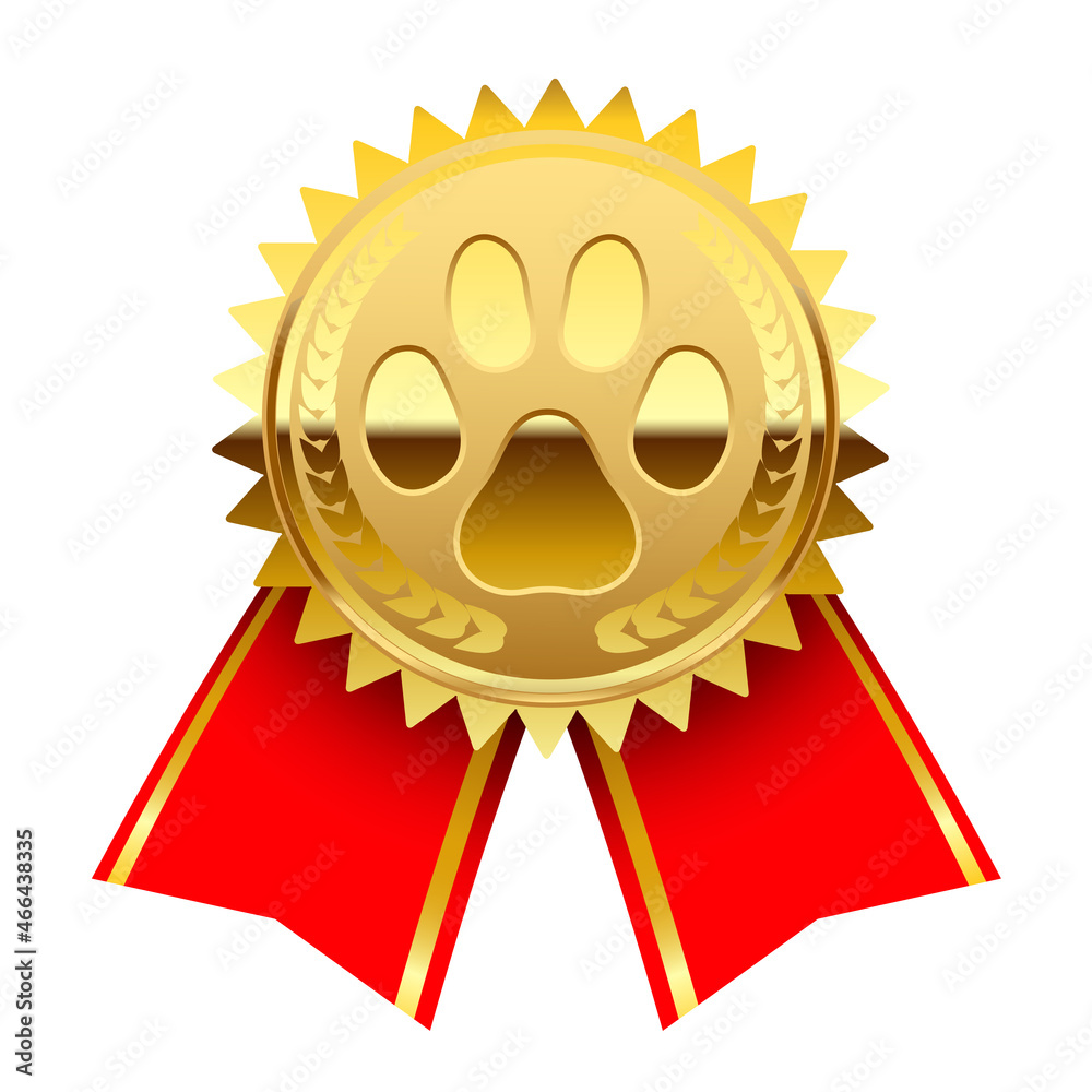 Gold Medal 1st Place Badge. Icon paw, Symbol of victory animal, medal ...