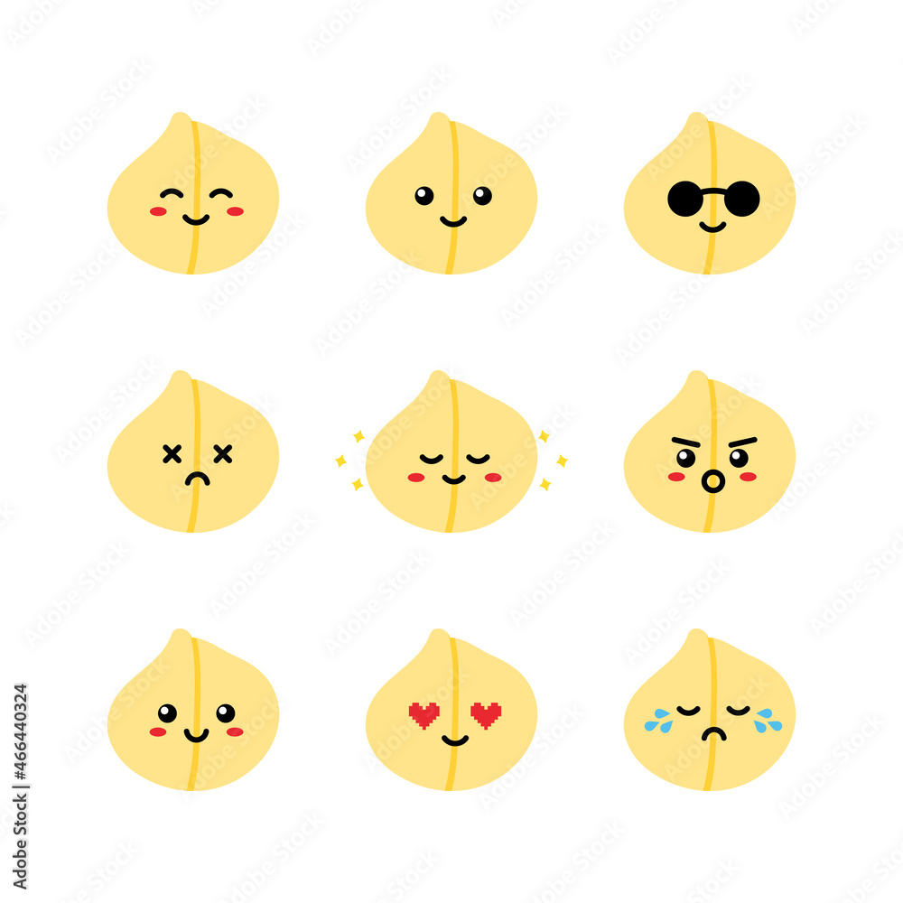Set, collection, pack of chickpeas emoji, vector cartoon style icons of ...