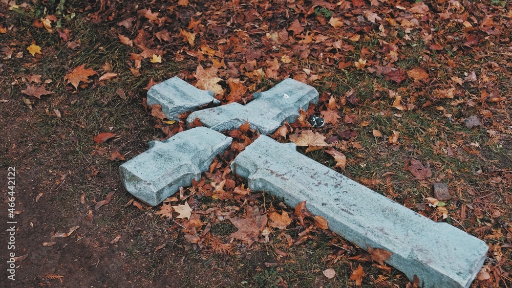 Devastated Shattered Stone Concrete Crucifix in Act of Religious Hatred ...