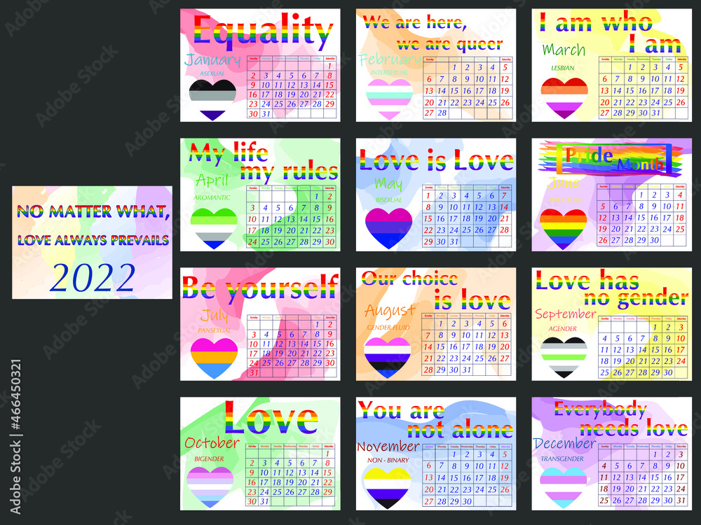 Vector abstract and unique LGBT community pride calendar. Various flags ...