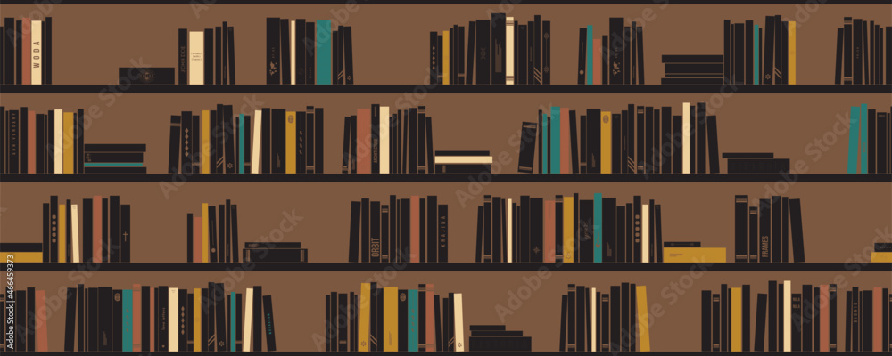Bookshelf, library seamless pattern. Retro background, vector ...