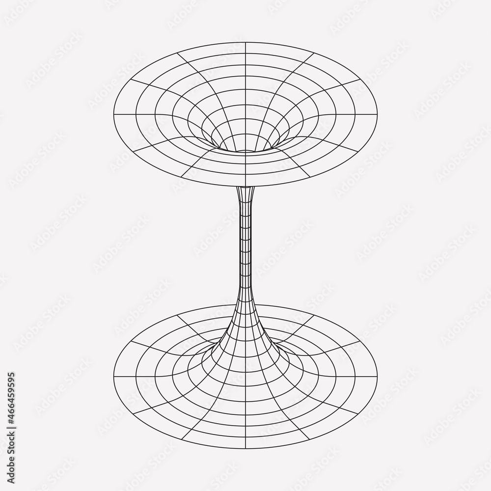 Wireframe geometric shape, black or worm hole funnel, singularity ...