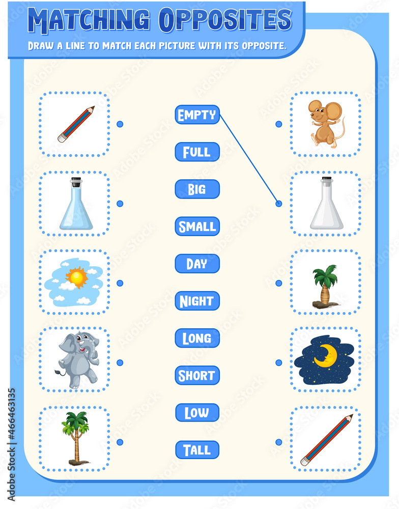 Matching words to pictures worksheet template Stock Vector | Adobe Stock