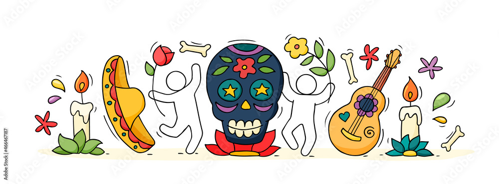 Cartoon people celebrate Day of the dead. Stock Vector | Adobe Stock