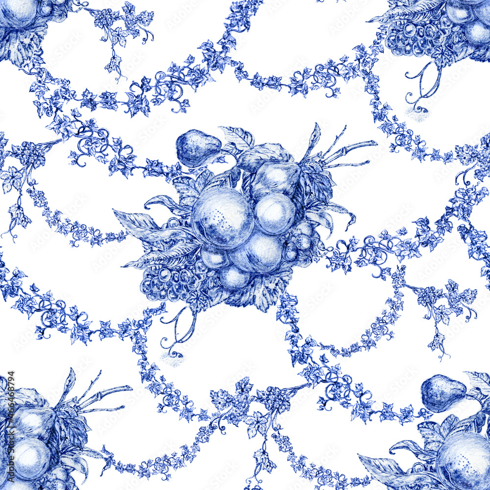 Fruit Bouquet - Toile de Jouy seamless pattern Иллюстрация Stock ...